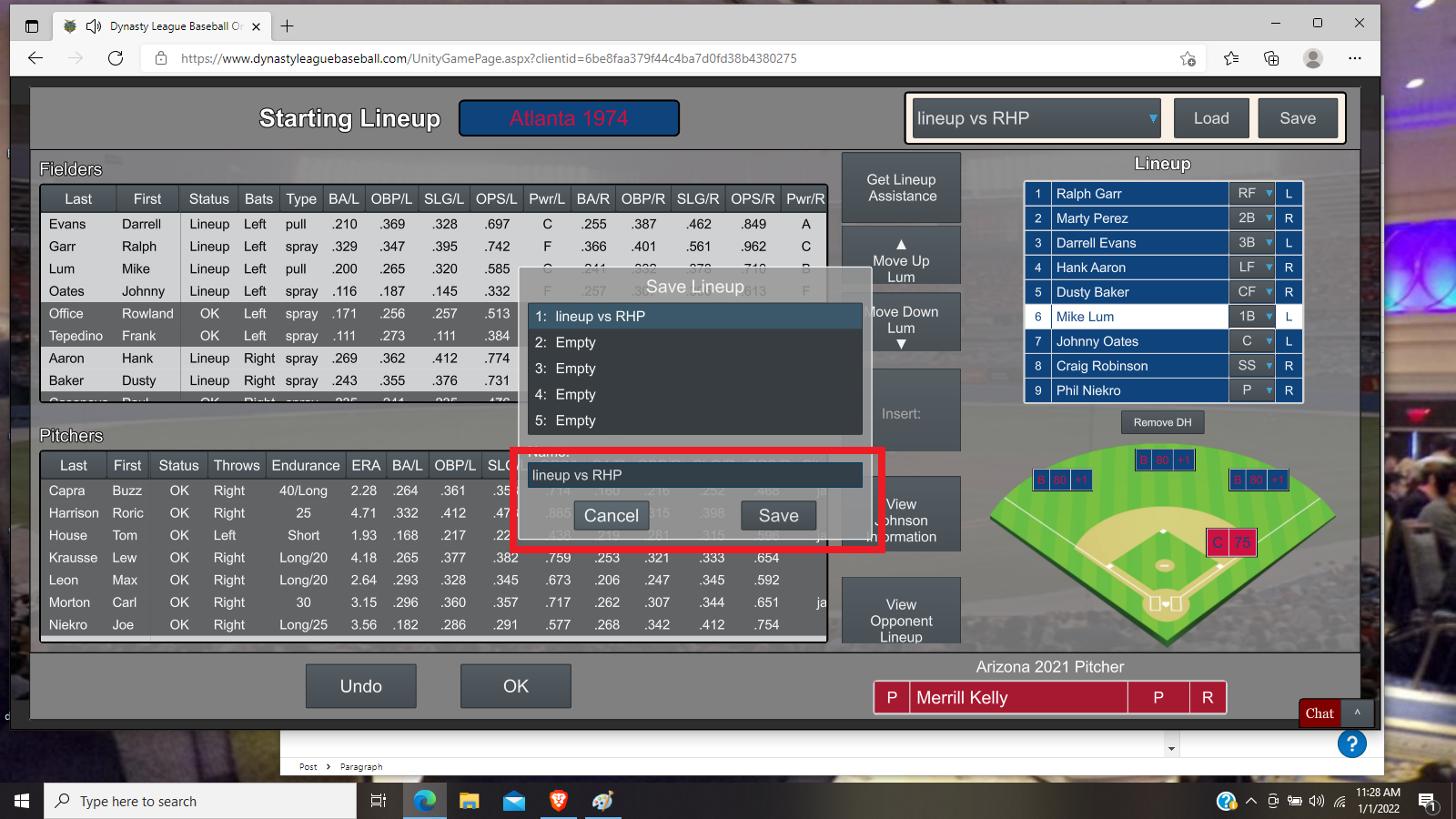 1969 League FYI How to set up your lineup in case the CPU has to play a ...